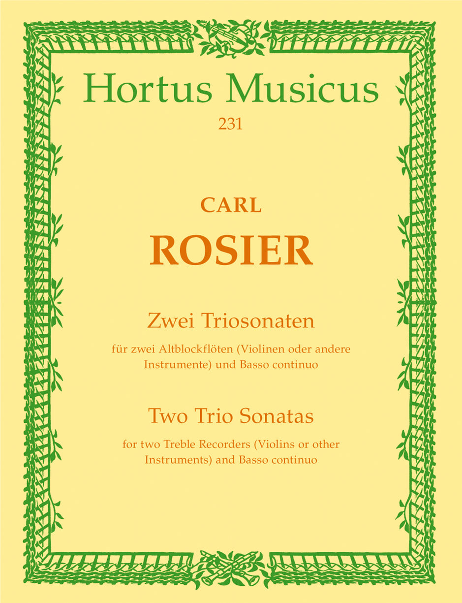 Rosier: 2 Trio Sonatas for 2 Treble Recorders and Basso Continuo